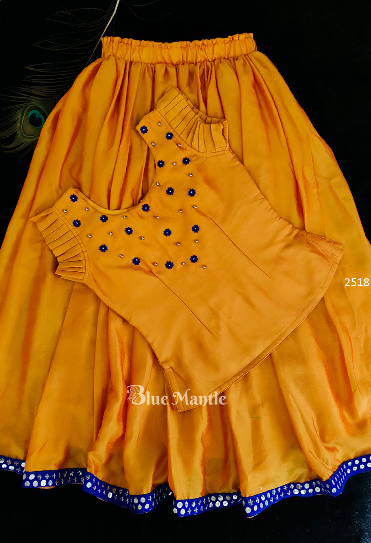 2518 Ready to Dispatch: Mango Yellow With Blue Skirt & Blouse – Blue Mantle Store